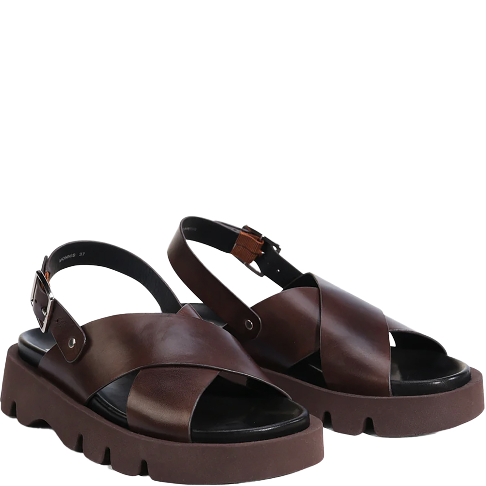 EOS Monnis Chestnut Leather Chunky Sandals - ShoeBeDoo