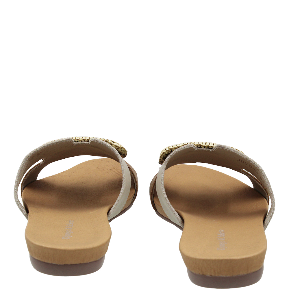 Django & Juliette Juniper Dark Tan Almond Leather Slides - ShoeBeDoo