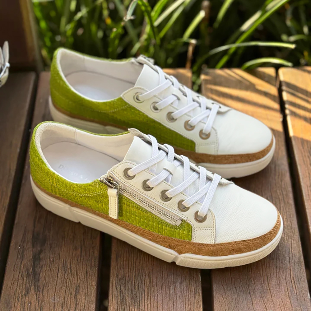 Django & Juliette Torry White Lime Leather Sneakers - ShoeBeDoo