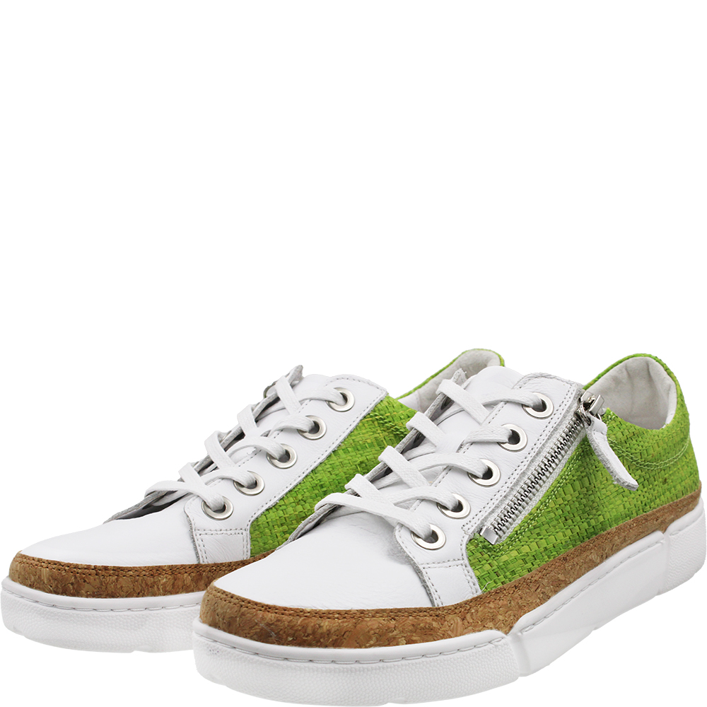 Django & Juliette Torry White Lime Leather Sneakers - ShoeBeDoo