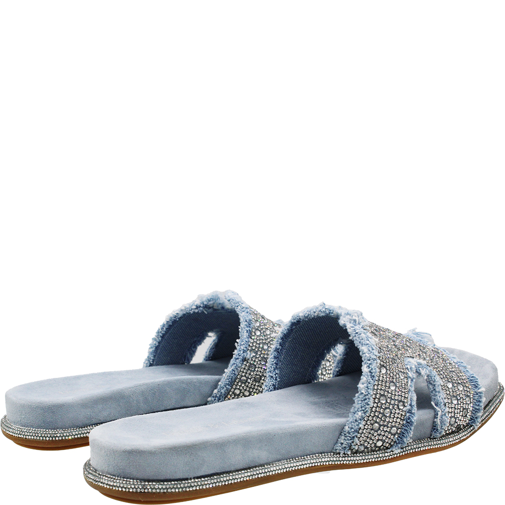 Django & Juliette Yieras Light Denim Silver Slides - ShoeBeDoo