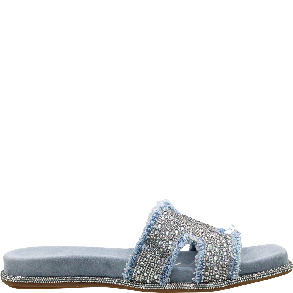 Django & Juliette Yieras Light Denim Silver Slides - ShoeBeDoo