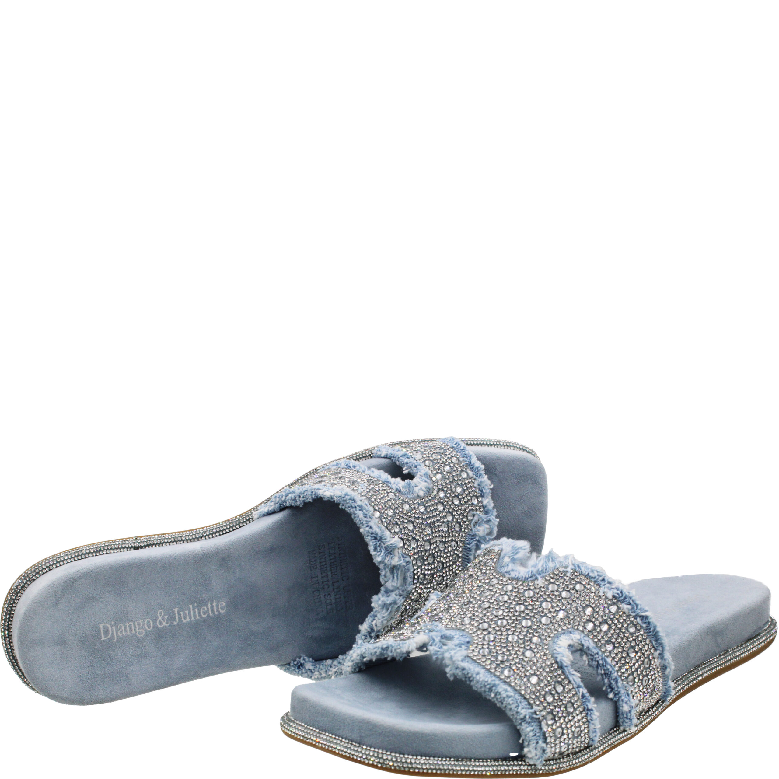 Django & Juliette Yieras Light Denim Silver Slides - ShoeBeDoo