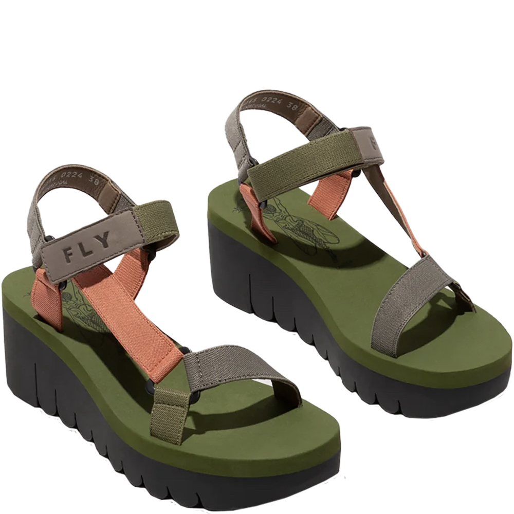Fly London Yefa 726 Grey Multi Colours Wedge Sandals - ShoeBeDoo