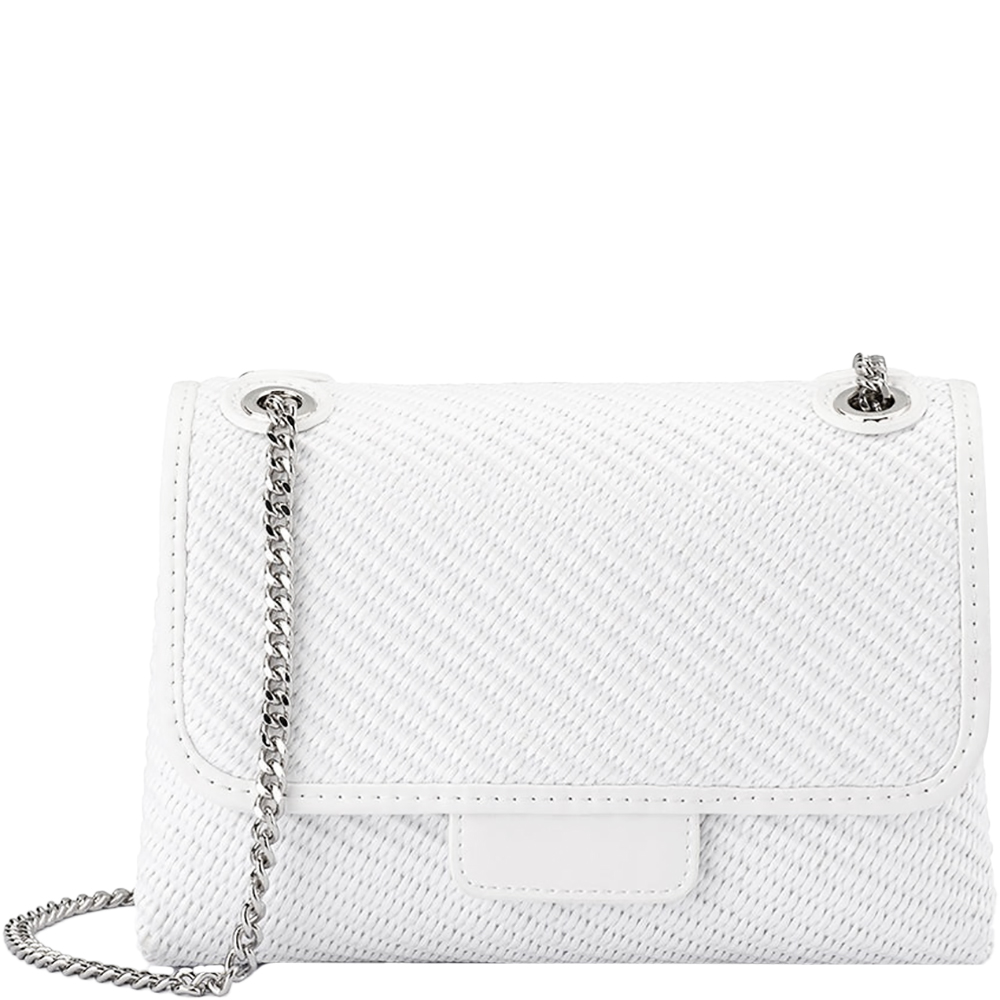 Olga Berg Alexa White Woven Shoulder Bag - ShoeBeDoo