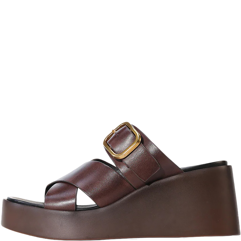 EOS Aris Chestnut Wedge Slides - ShoeBeDoo