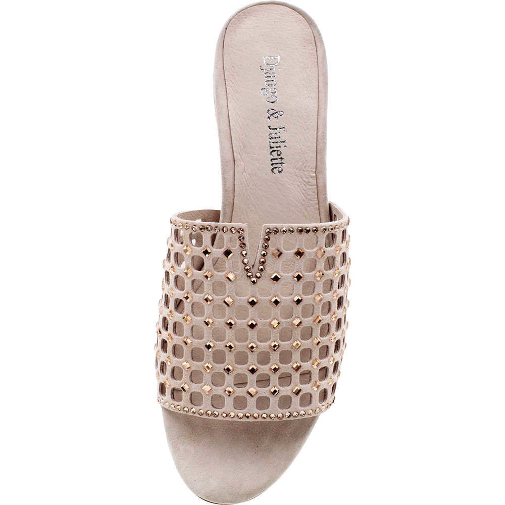 Django & Juliette Tropics Nude Rose Gold Suede Slides - ShoeBeDoo