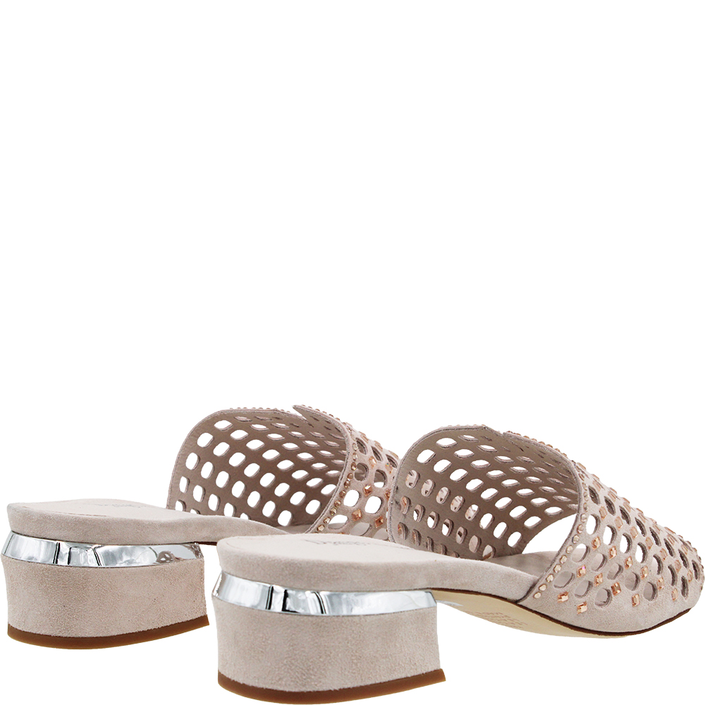Django & Juliette Tropics Nude Rose Gold Suede Slides - ShoeBeDoo