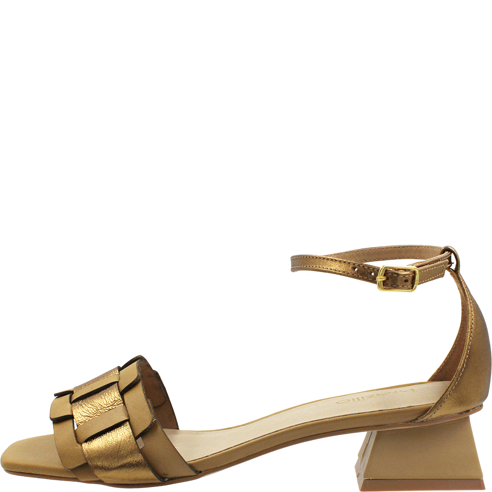 Brazilio Tan Bronze Low Heel Sandals 57365 - ShoeBeDoo