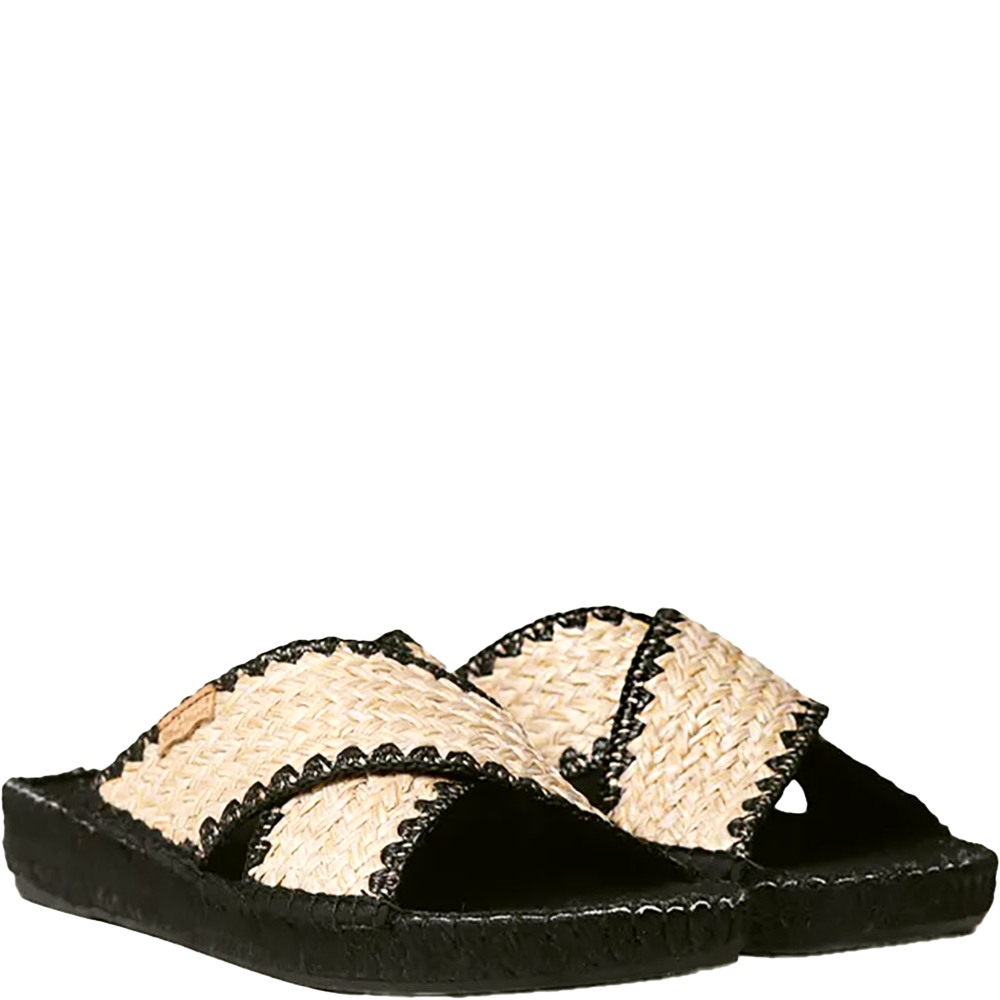 Toni Pons Berta Black Natural Raffia Slides - ShoeBeDoo