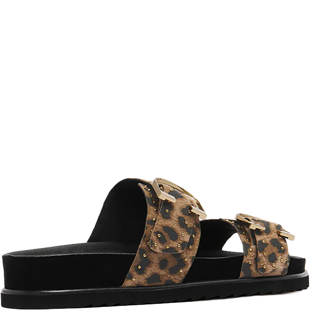 FRANKIE4 Deon Dark Leopard Print Suede Stud Slides - ShoeBeDoo