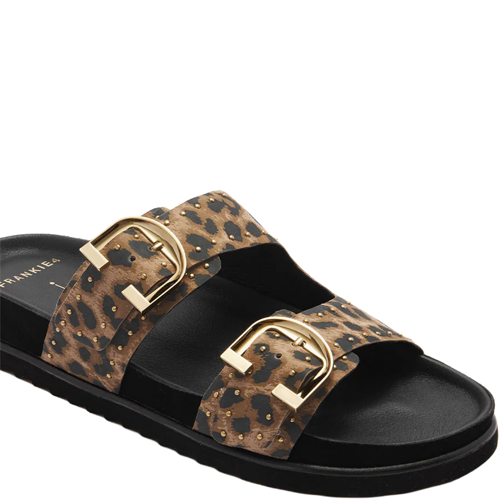 FRANKIE4 Deon Dark Leopard Print Suede Stud Slides - ShoeBeDoo