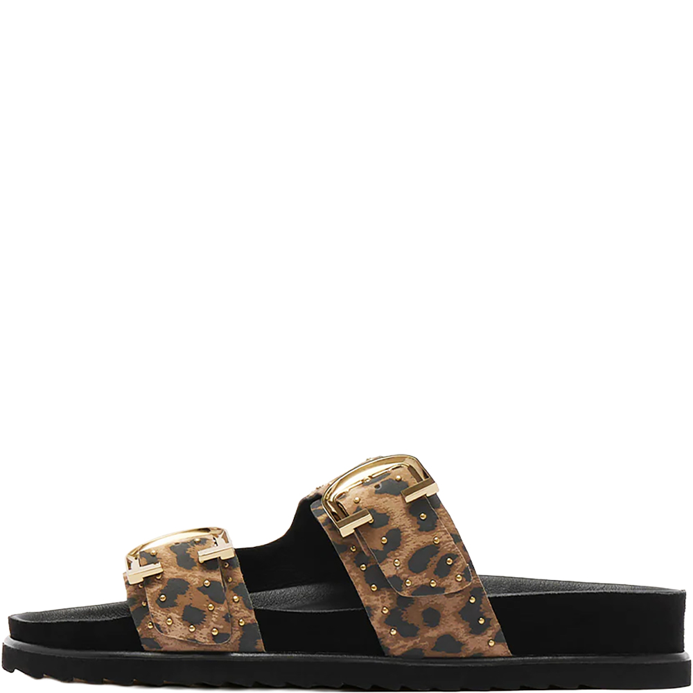 FRANKIE4 Deon Dark Leopard Print Suede Stud Slides - ShoeBeDoo